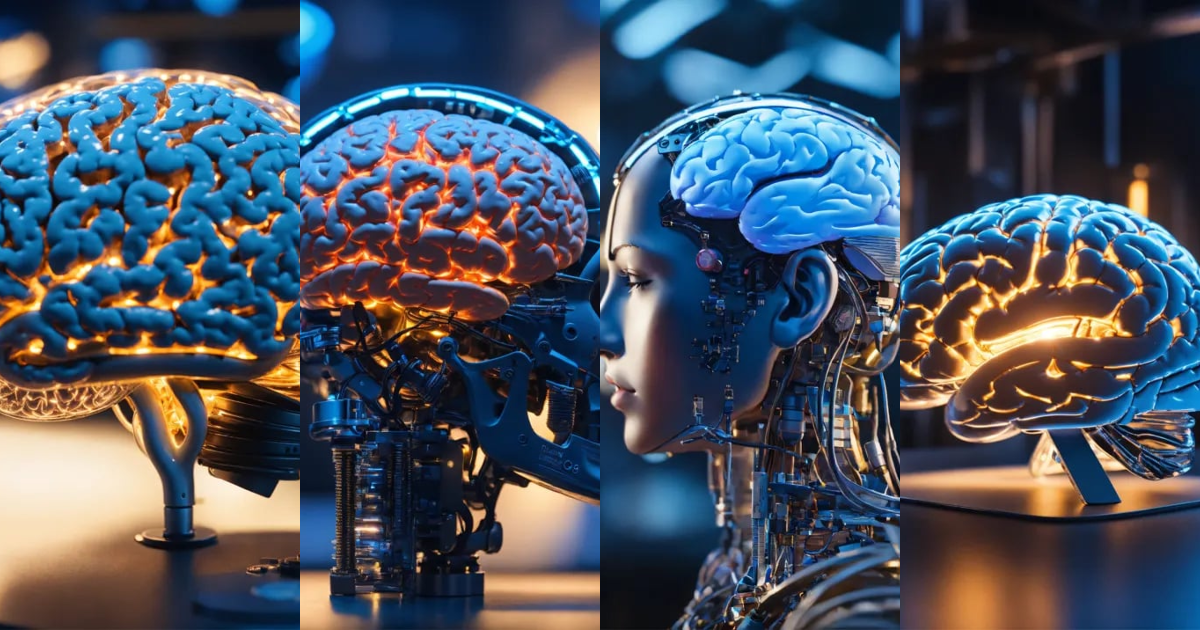 Lexica - "illuminated thought process", glowing brain center stage ...