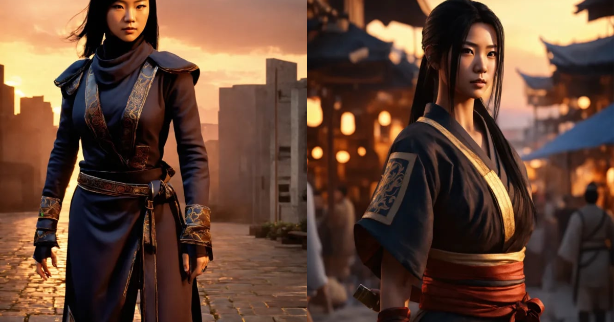 Lexica - A Japanese female blade master ninja, with long black hair in ...