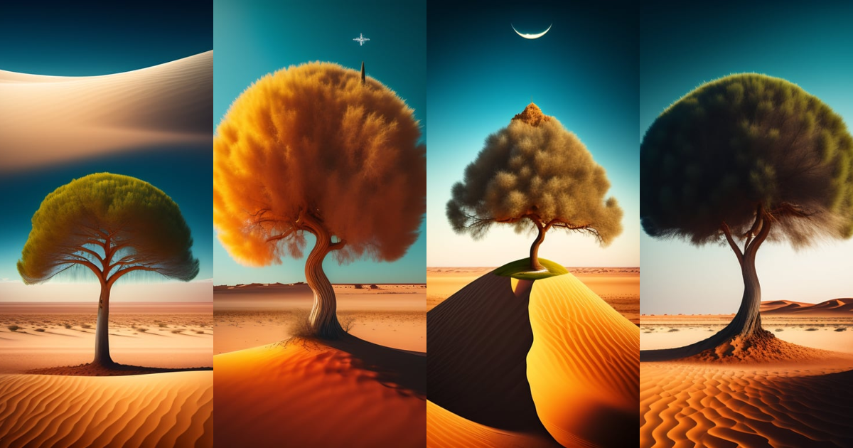 Lexica - Upside down tree in a desert