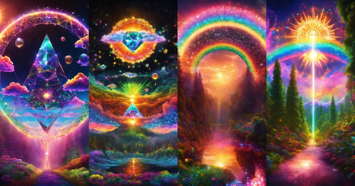 Lexica - Sun flying made of diamonds and glitter black rainbow neon ...