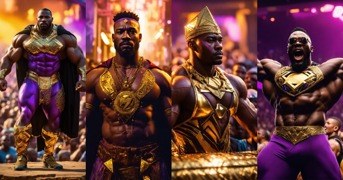 Lexica - An image of a huge bodybuilder African superhero wearing ...
