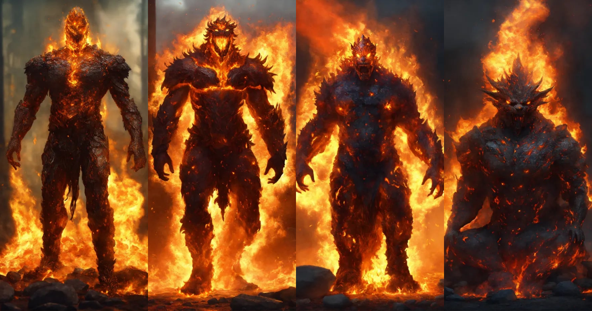 Lexica - Colossal entity made of fire and stones, outgoing from the ...