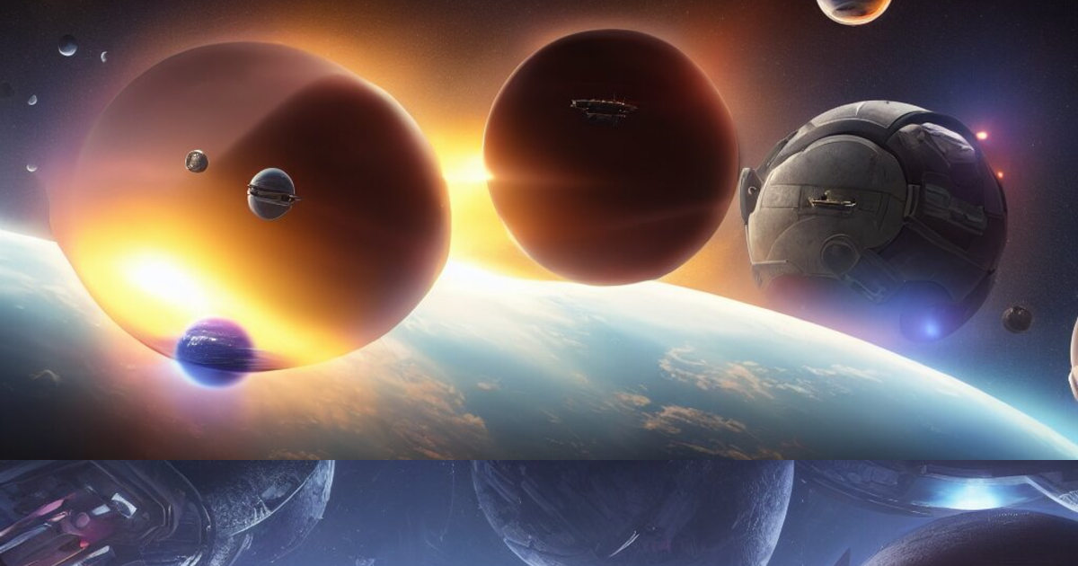 Lexica - Wide shot of a spheric round ball shaped sci fi space ship ...