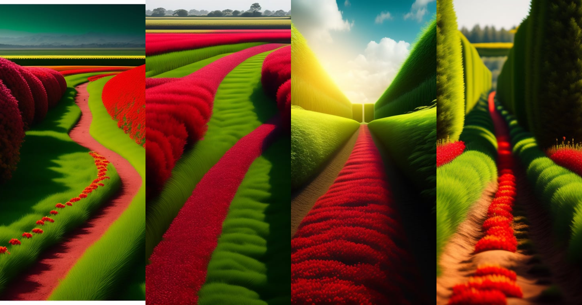 Lexica - Long red thread going through a green maze, realistic, highly ...