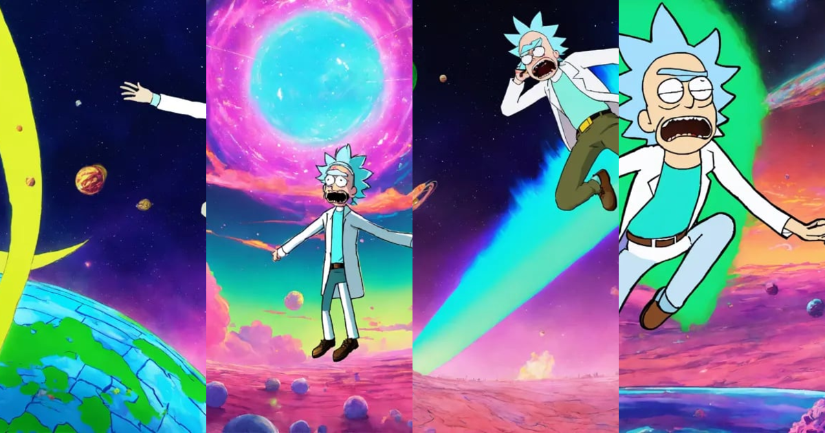 Lexica - Rick Sanchez from Rick & Morty falling in outer space, across ...