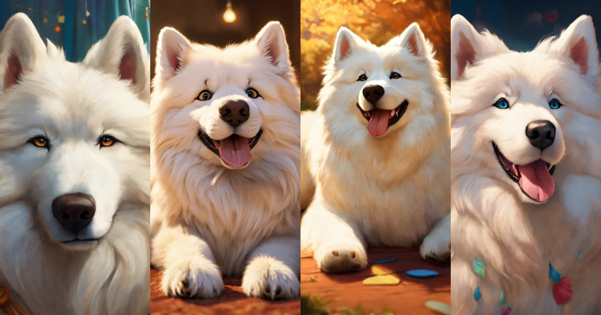 Lexica - A Samoyed dog lying on its back, with lots of detail and ...