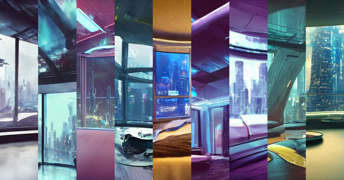 Lexica - A futuristic bedroom with large curved ceiling high windows ...