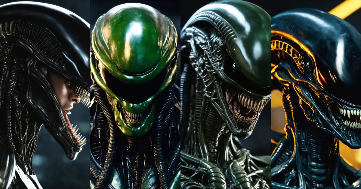 Lexica - Full realistic xenomorph portrait, face view shoulder visible ...