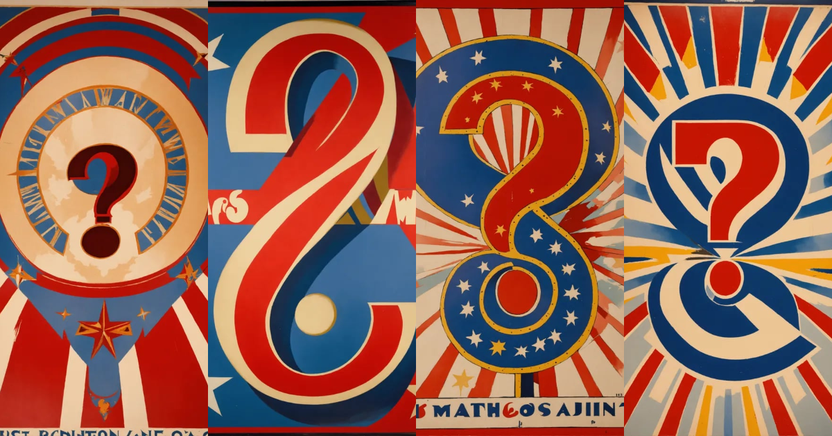 Lexica - 1930s circus poster of a question mark, starburst behind ...