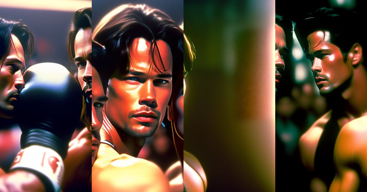Lexica - 35mm colour film portrait, Keanu Reeves and Brad Pitt in a ...