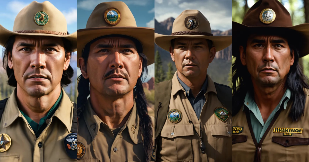 Lexica - Portrait of an native american park ranger man scared ...