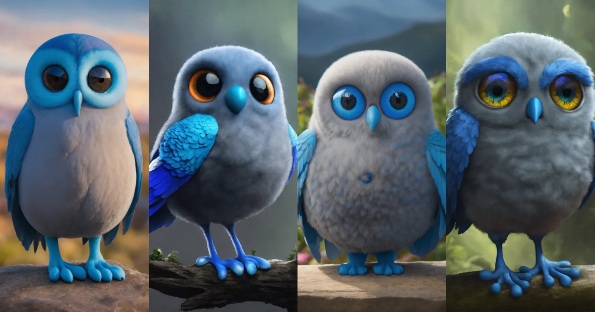 Lexica - A gray blob with one eye. It has blue wings. It has blue feet.