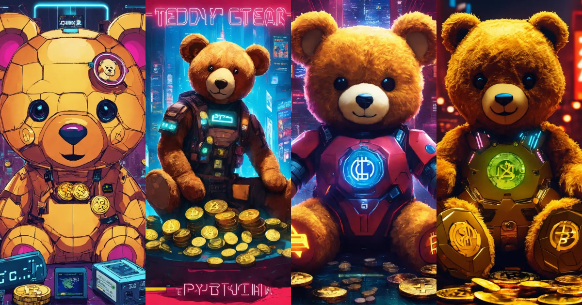 Lexica - Cyberpunk advertising poster of teddy bear , surrounded by ...