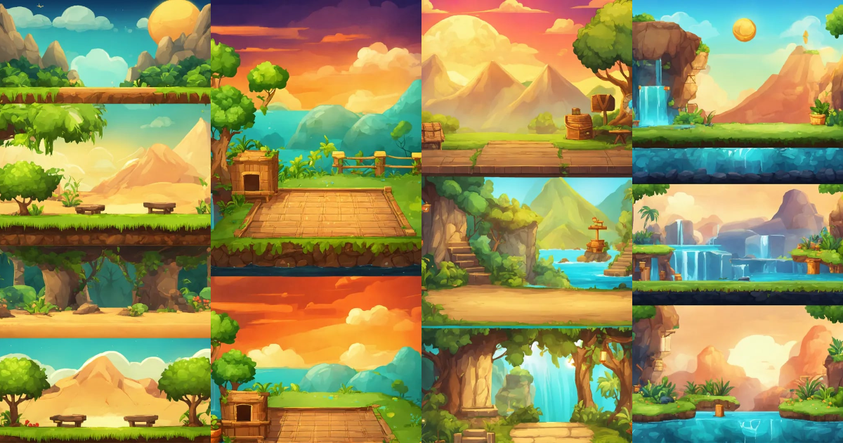 Lexica - 2d mobile platform game background with different scenes