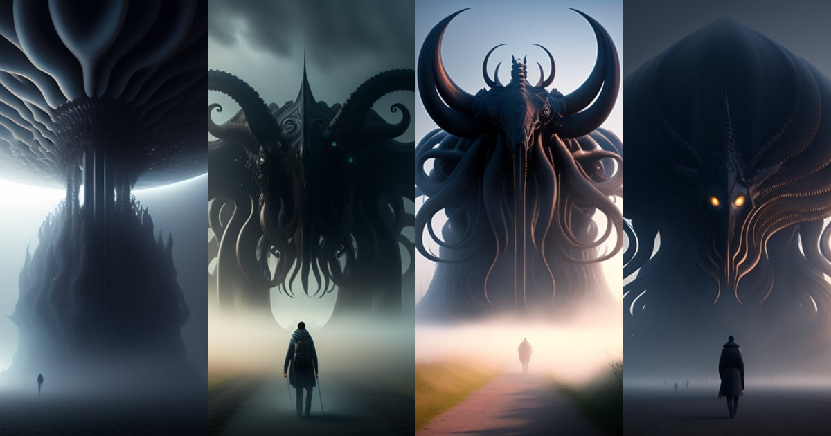 Lexica - Creature eldritch horror, dark obscured by fog, photorealistic ...