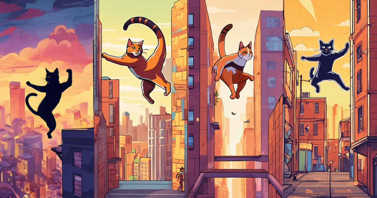 Lexica - Design a picture of a cat as a parkour enthusiast, leaping and ...