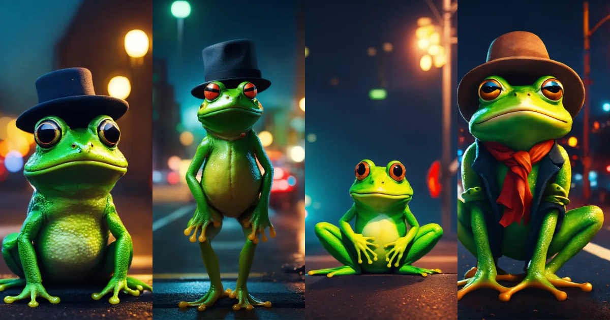 Lexica - Cute frog with long hair and hat on traffic lights waiting to ...