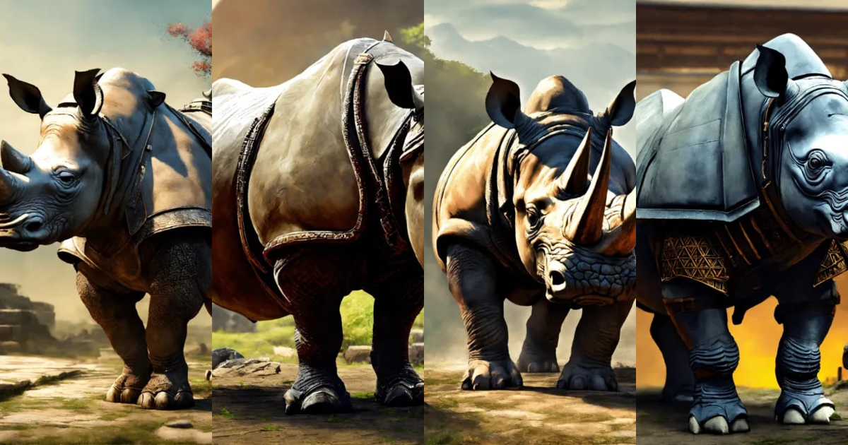Lexica - Rhino samurai. Ancient ruins. Hyper realistic.