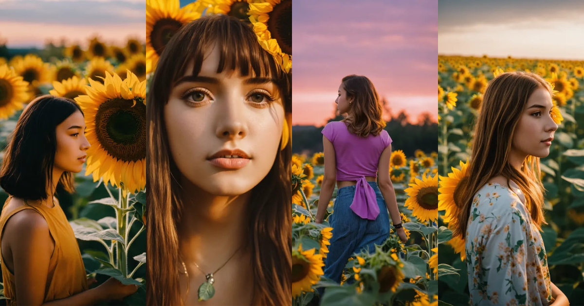 Lexica - Y2k, a girl looks at a sunflower