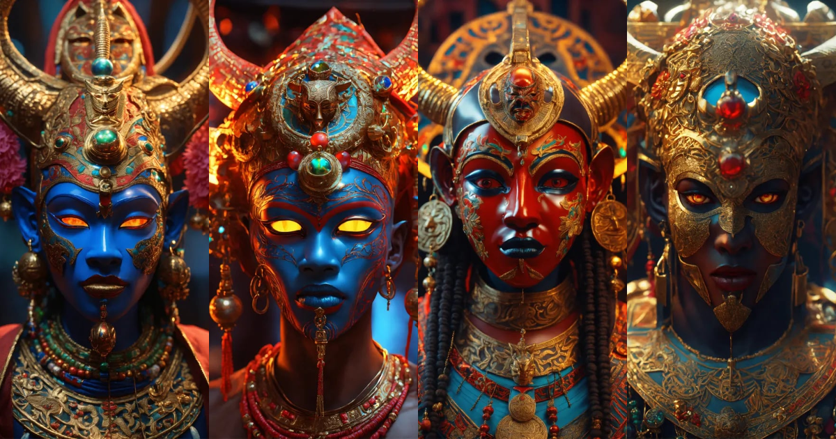 Lexica - Ethiopian Oni evil mask intricate, veil, porcelain, scenario ...