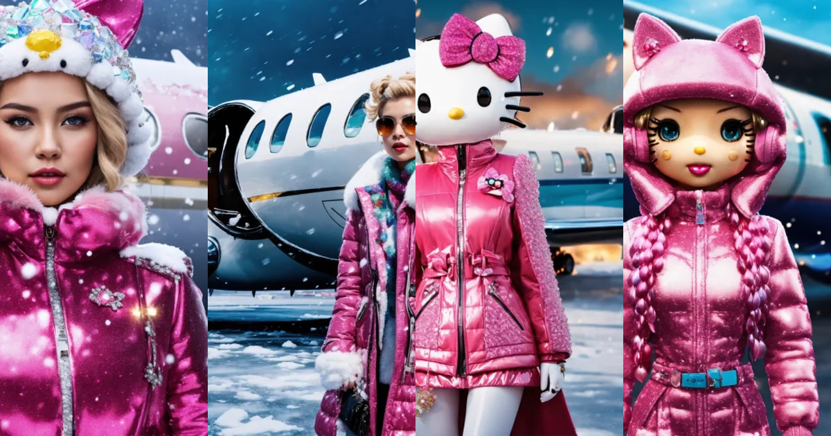 Lexica - Hello kitty dripping in crystals, designer clothes, standing ...