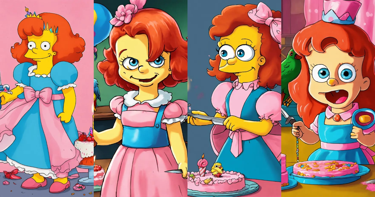 Lexica - 2d drawing, Simpsons style, 5 years old red head girl, blue ...