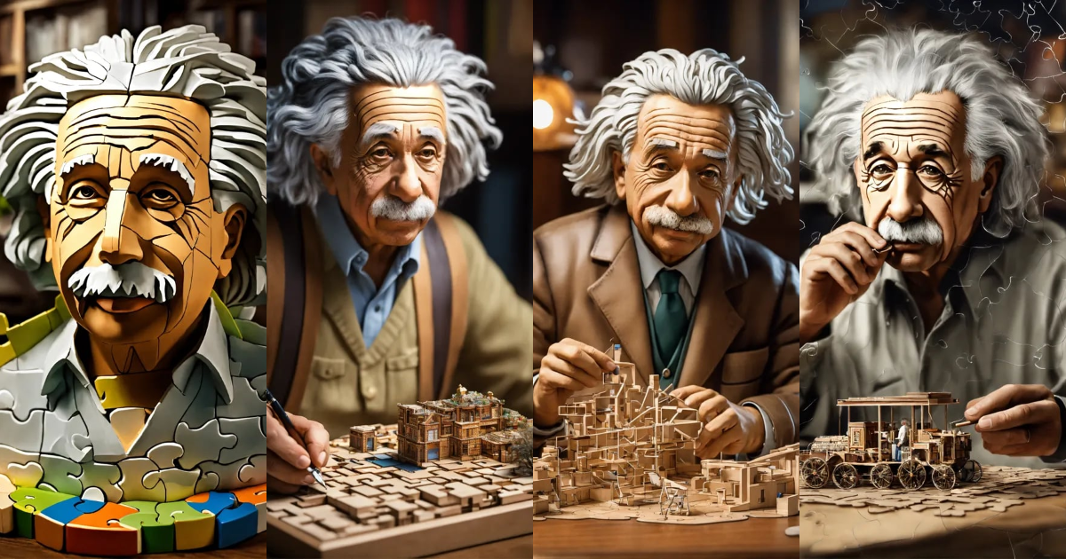 Lexica - Albert Einstein putting himself together as a 3d puzzle ...