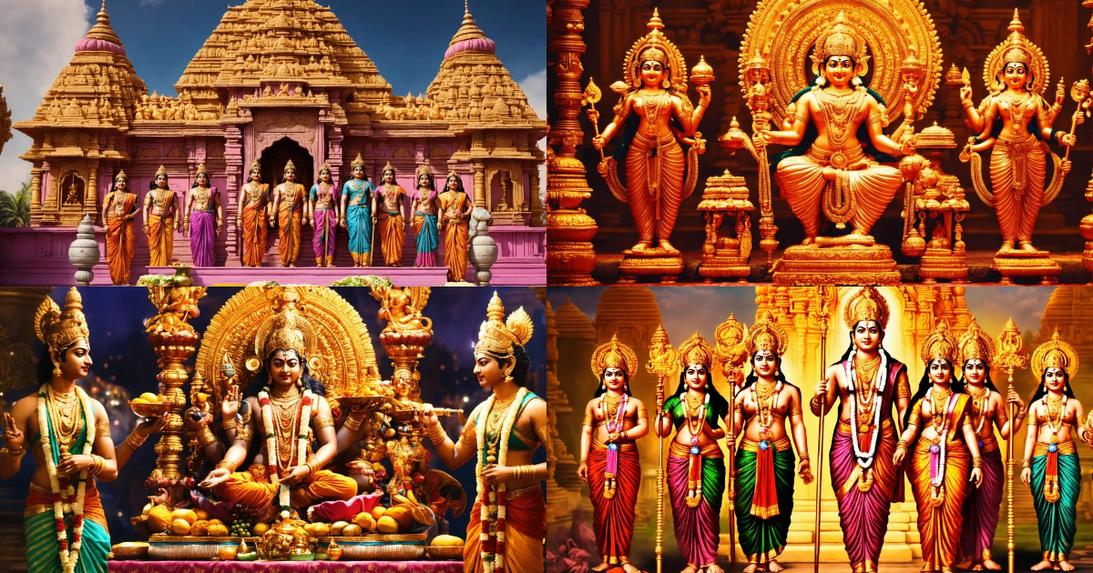 Lexica - Group on hindu gods standing to serve lord ...
