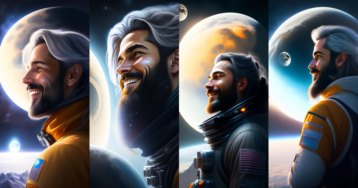 Lexica - Portrait of a smiling male gray long hair and beard astronaut ...