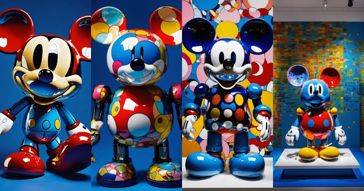 Lexica - Mickey robot jeff koons murakami ceramics pop art blue background