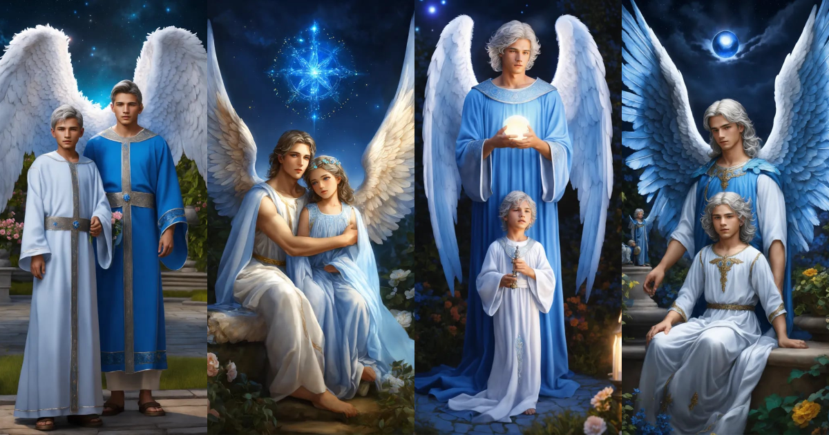 Lexica - 2 male guardian angels with detailed and luminous blue angel ...