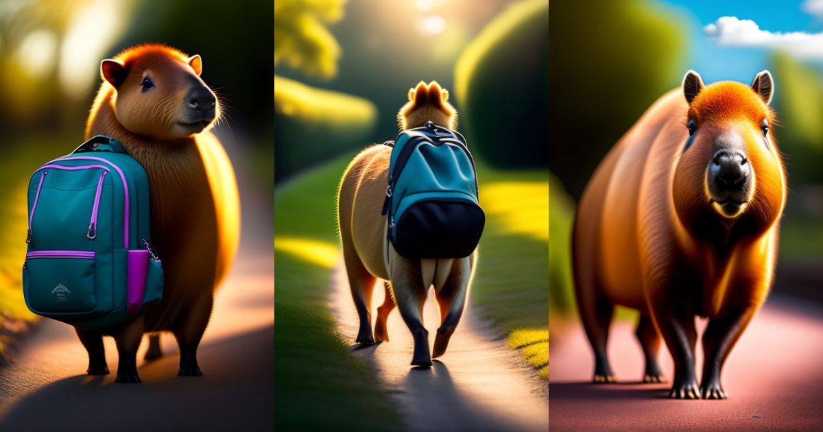 Lexica - Capybara with a barbie bag in his back going to his school in ...