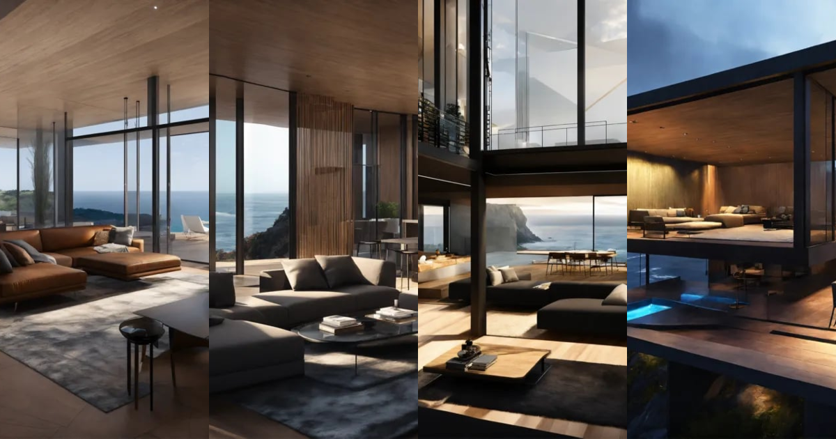 Lexica - Concept art of interior design of sea Cliff house, dark modern ...