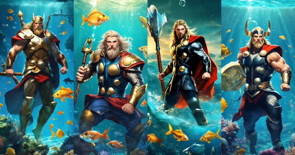 Lexica - Thor with fish underwater in the ocean, nature background, 2D ...
