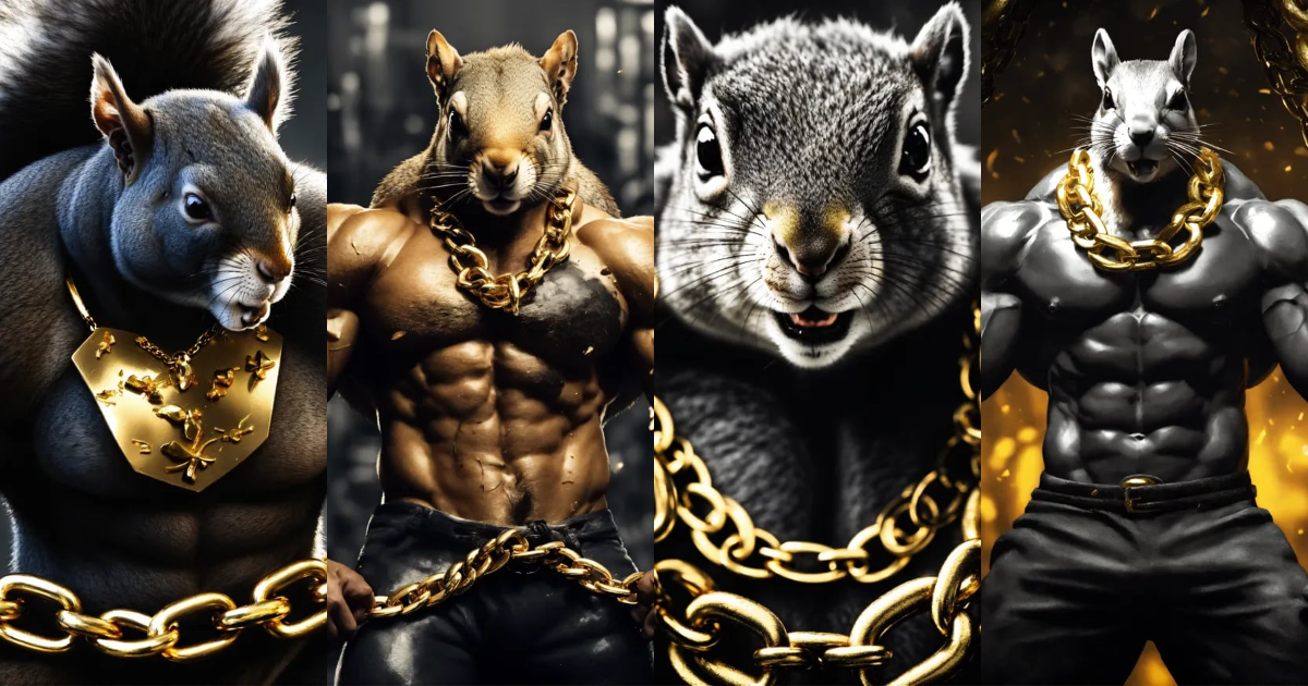 Lexica - Black and white illustration of masculine squirrel, fierce ...