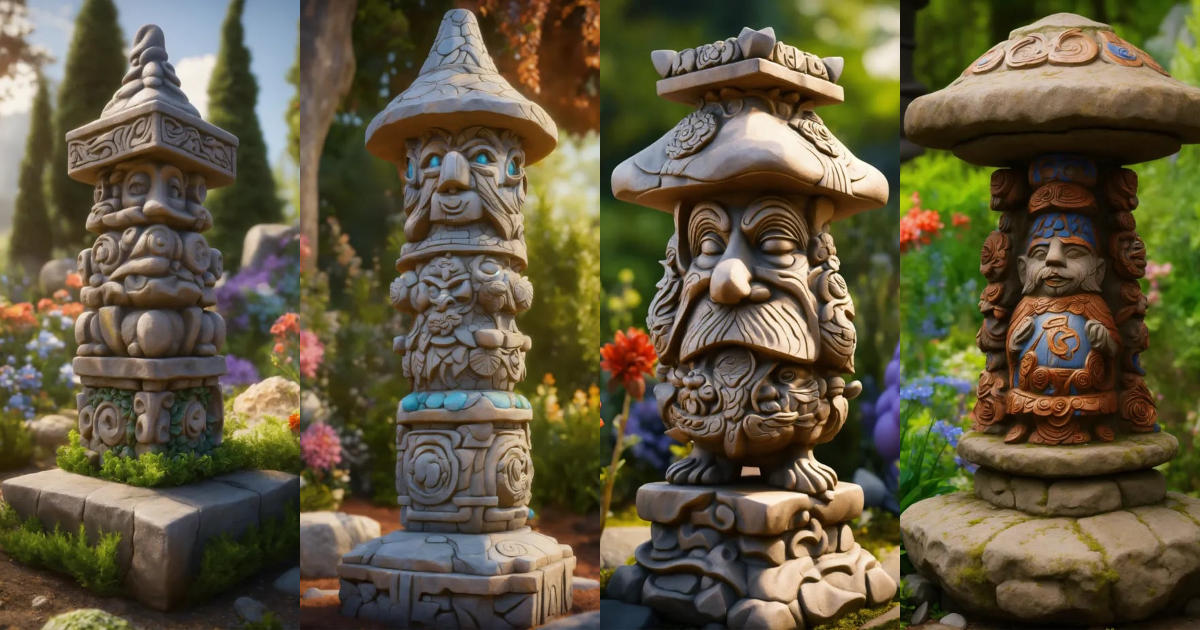 Lexica - Gnome inspired stone garden totem pole style of alex grey.Unreal engine