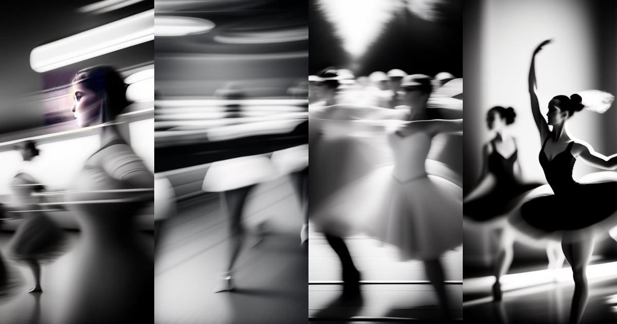 Lexica - GROUP OF BALLERINAS photography, motion blur, dreamy, black ...