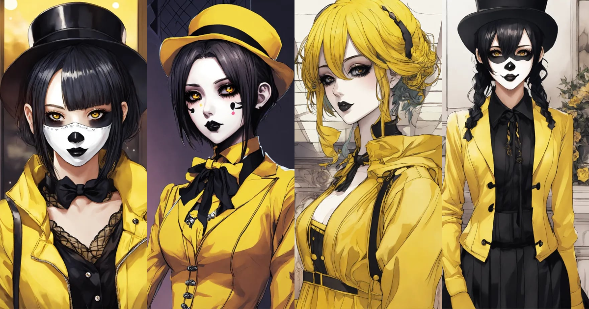 Lexica - Manga of a goth Female with mime mask, elegant yellow clothes ...