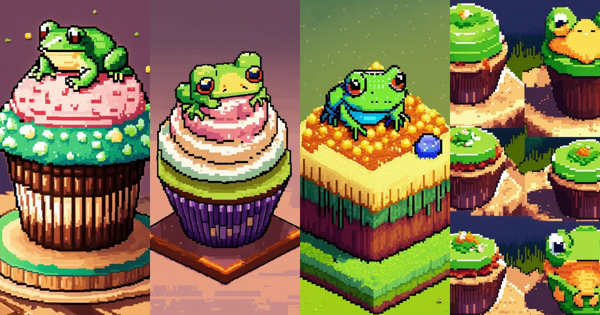 Lexica - Pixel art frog cupcake, cupcake bottom with blob resembling ...
