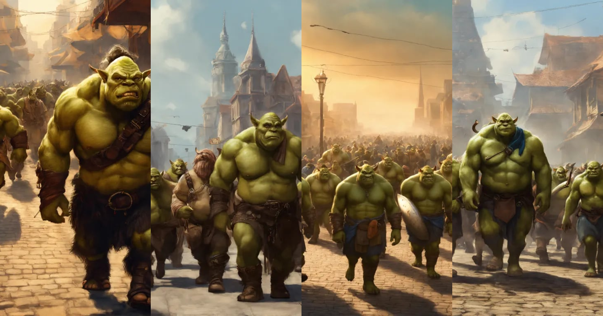 Lexica - Many ogres walking on human city, digital painting ...