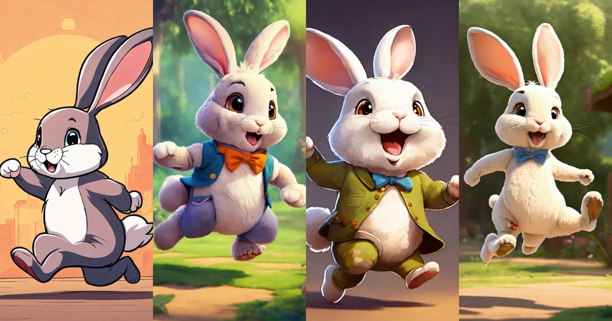 Lexica - Let cartoon cute big rabbit running on two legs