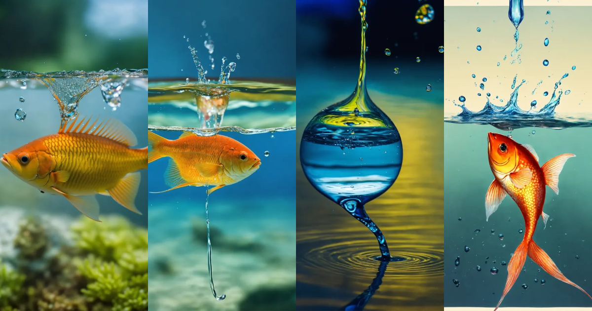 Lexica - The water drop falls below the water surface, it morphs into a ...