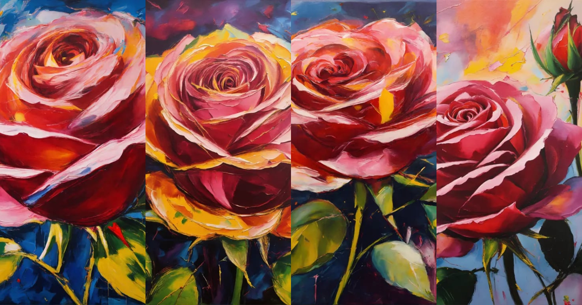 Lexica - Create a rose and a lightening bolt neo expressionist painting ...
