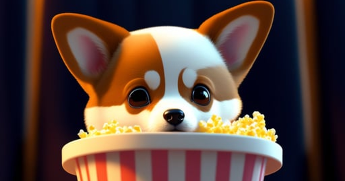 Lexica - Cute small humanoid corgi sitting in a movie theater eating ...