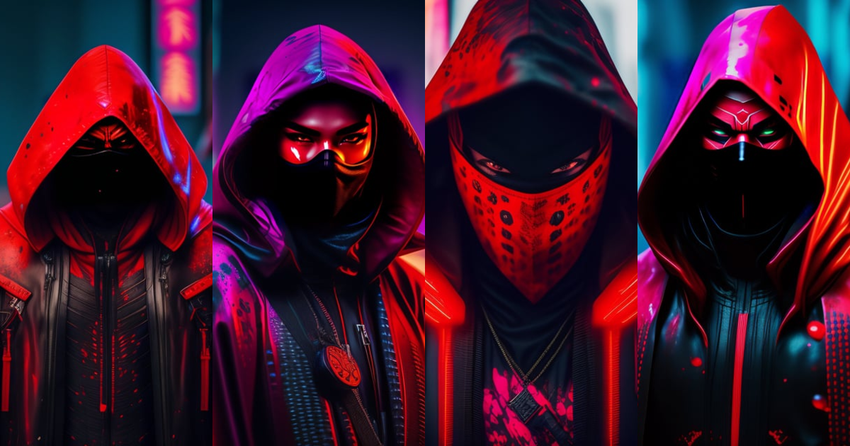 Lexica - Awesome looking blood splattered cloaked red male ninja in ...