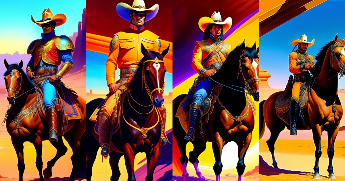 Lexica - Scifi cyborg mexican cowboy sitting on giant cyborg arabian ...