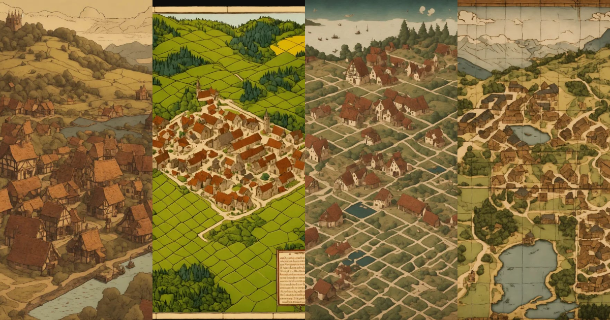 Lexica - Medieval village,woodcut print, map tiles, hex grid