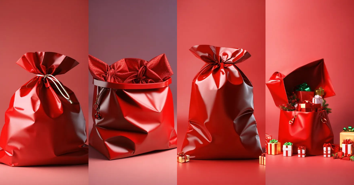 Lexica - Big red sack. Christmas gift boxes emerging from the open top ...