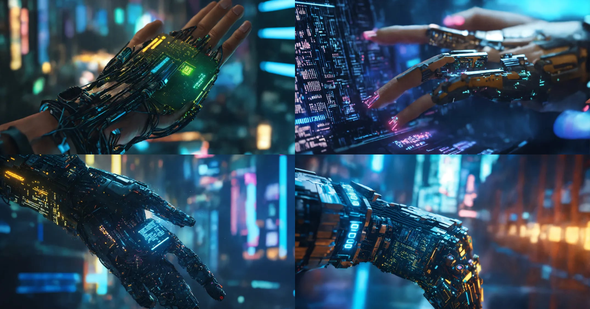 Lexica - Cyber code from the hand, cyberpunk style, detailed, highres, 4k