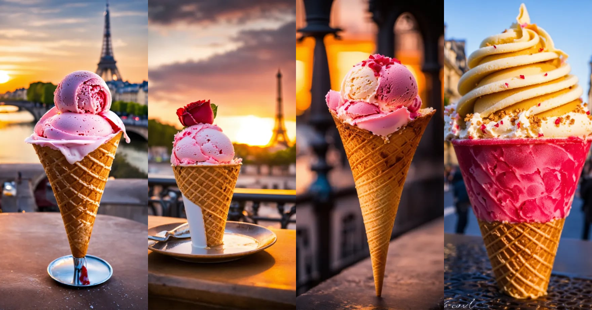 Lexica - Gorgeous artisanal ice cream cornet in Paris, sunset, ice ...